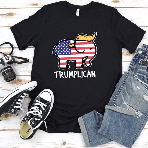 Gildan | Shirts | Donald Trump 224 Trumplican Usa Flag Black Tshirt ...